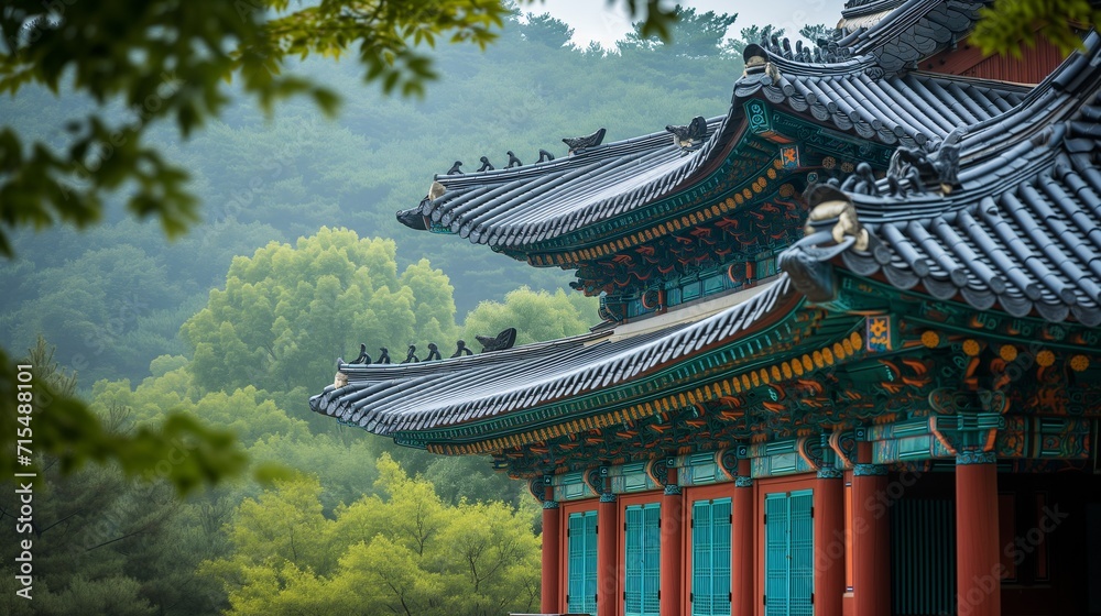 Traditional Korean style ancient architecture building. A traditional ...