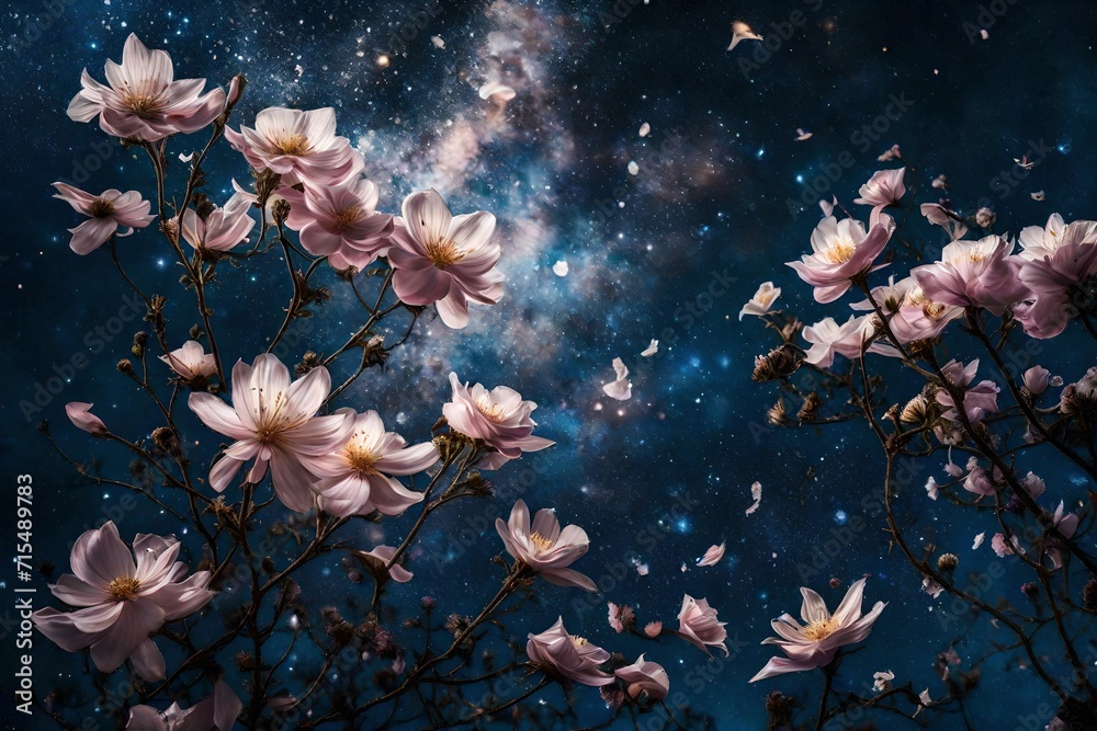 natural greenery in the dark night in the open blue sky shinning with ...