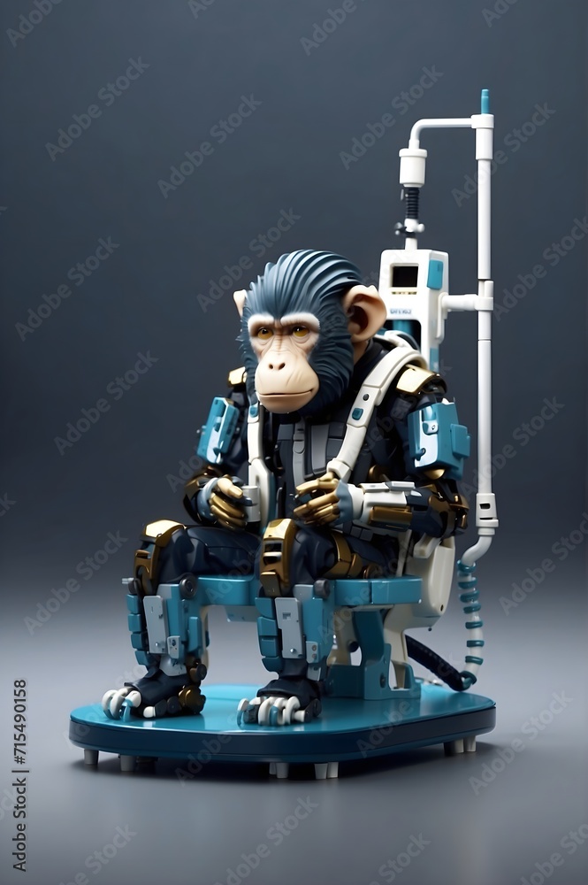 Monkey Doctor: Sitting on a chair Hyperdetailed Isometric Neo-Mosaic in ...