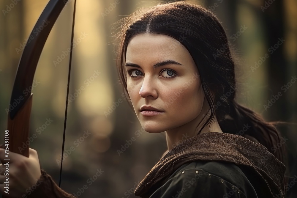 Beautiful female archer medieval warrior. Historical woman fighter with ...