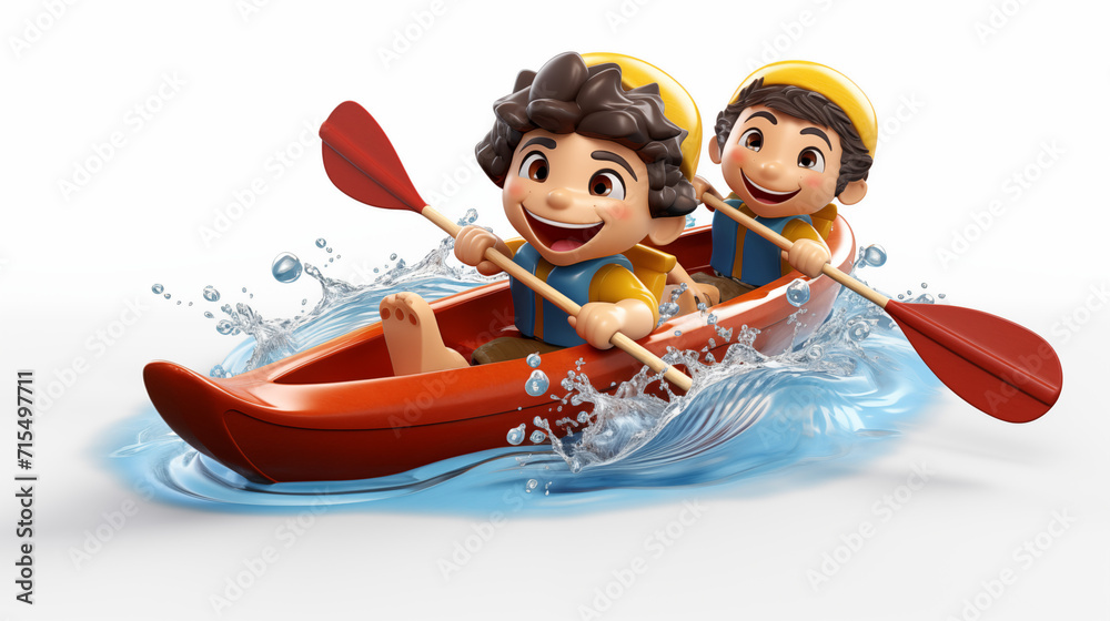 cartoon cute two canoe athletes are rowing canoe on river Stock ...