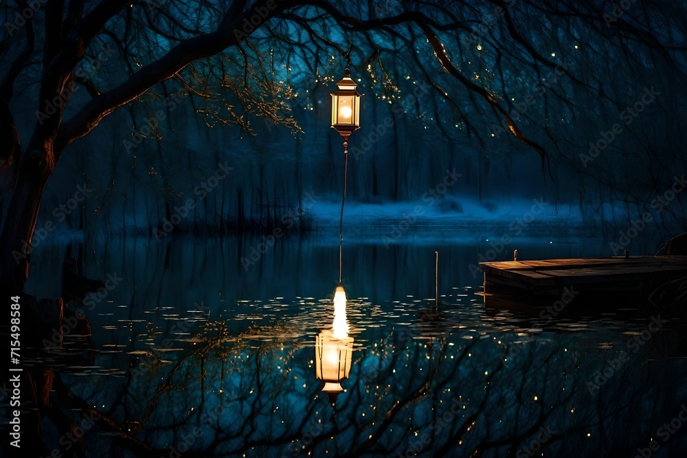 natural greenery in the dark night in the open blue sky shinning with ...