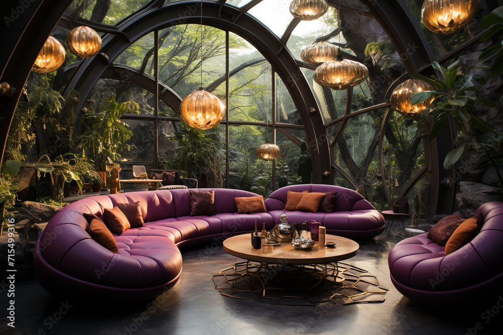 Beautiful modern Futuristic bionic forms architecture. Indoor space ...