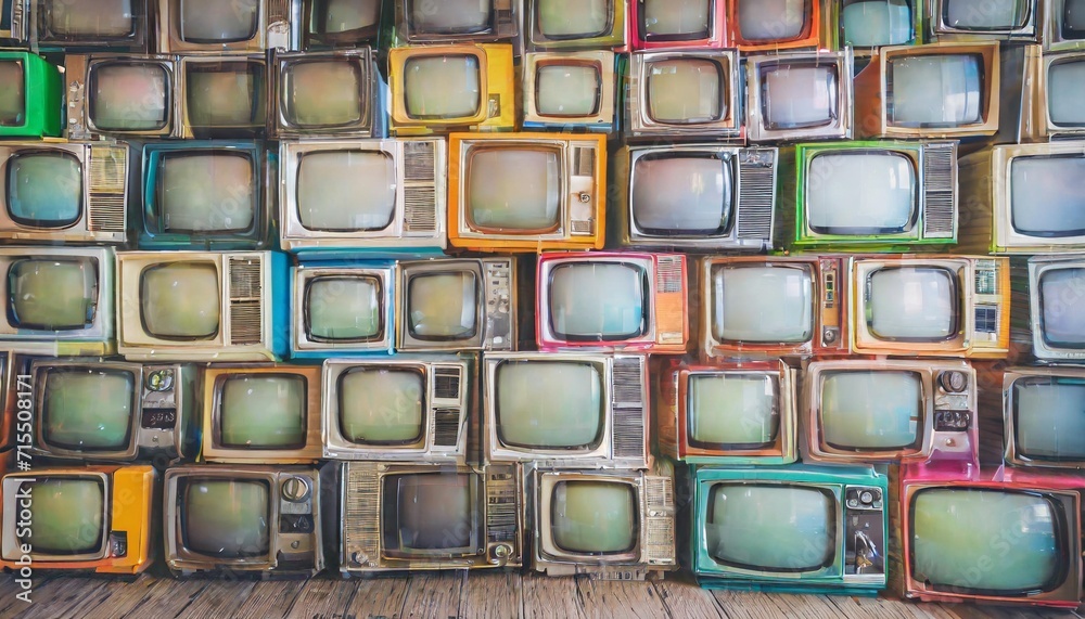 pattern wall of pile colorful retro television tv vintage filter effect ...