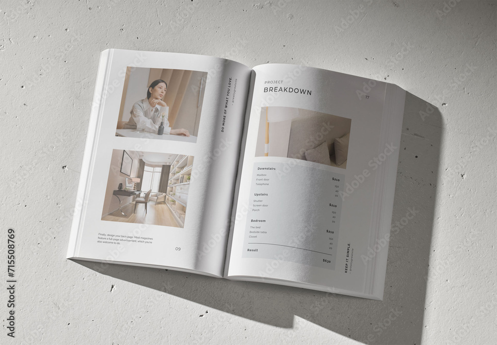 Mockup of customized A4 vertical magazine, open Stock Template | Adobe ...