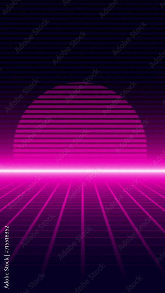Glowing sci-fi retro cyberpunk sun with grid line motion. Retro Neon ...