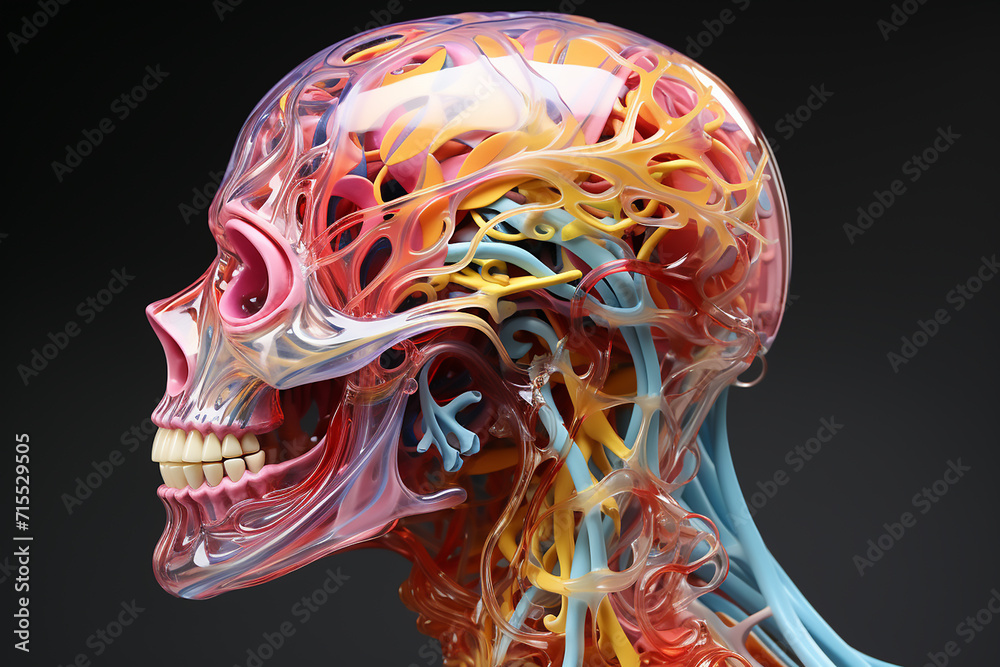 Blue skull on fun blue studio background. Graphic ,design ,modern ...