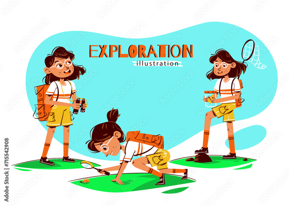 little girl exploring vector illustration. Stock Vector | Adobe Stock