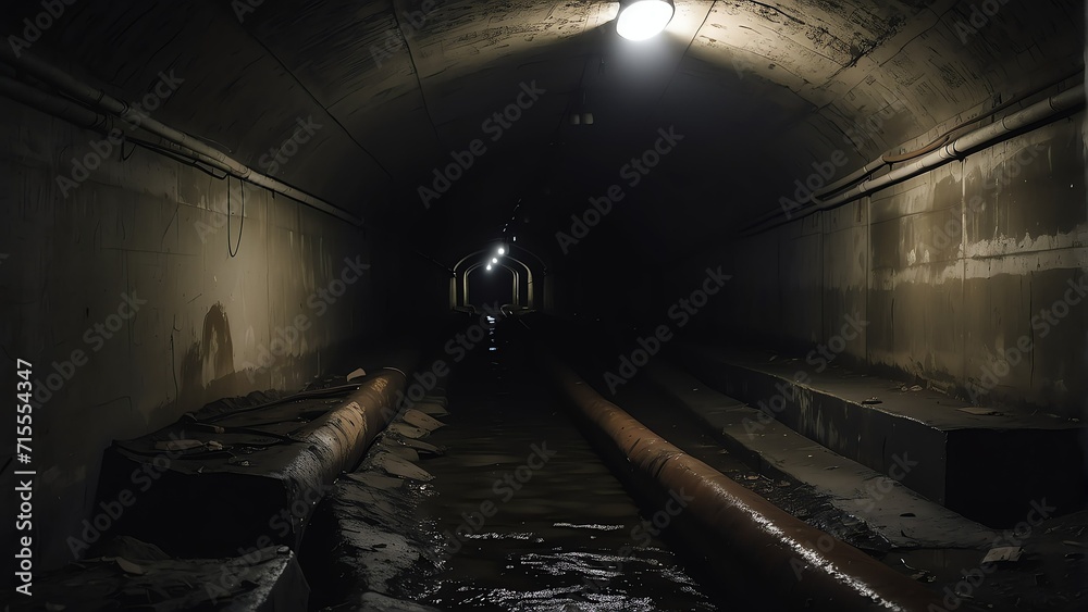 Underground sewer tunnel abandoned dark scary dirty passage from ...