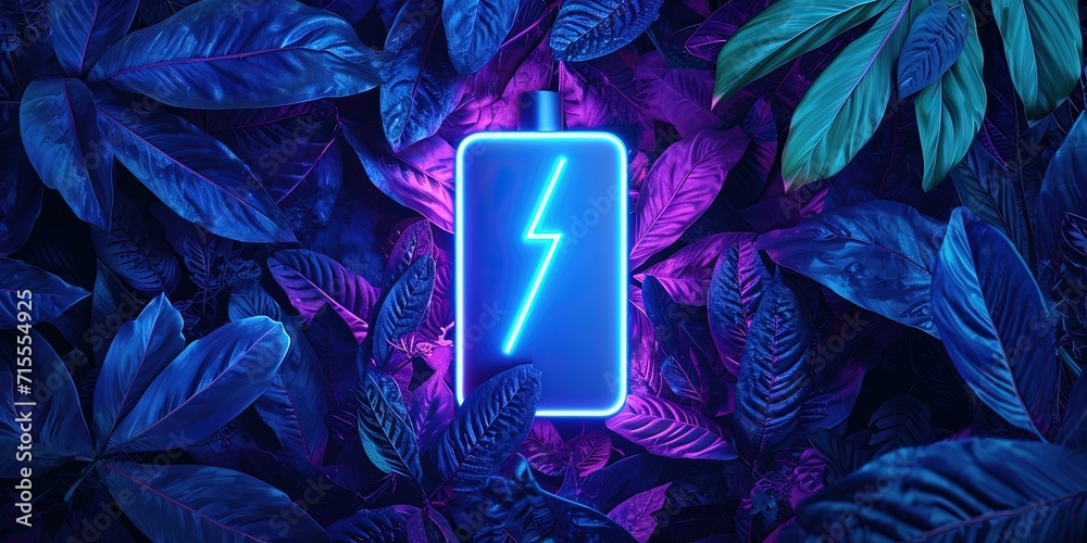 Lithium Ion Battery With A Lightning Bolt Icon , Leaves Illuminated ...