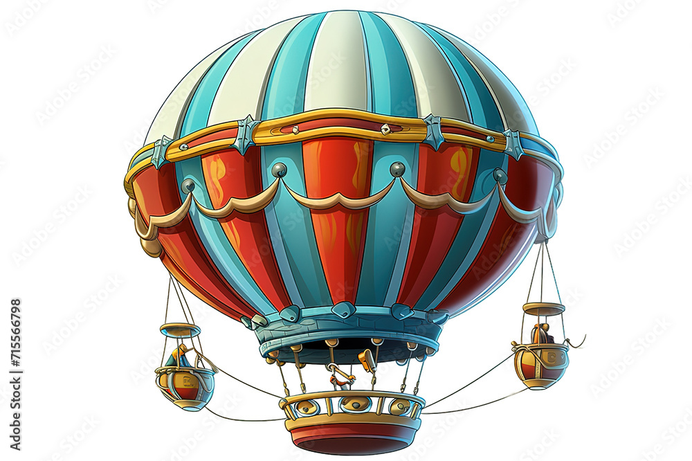 One colorful balloon front view A hot air balloon in flight with people ...