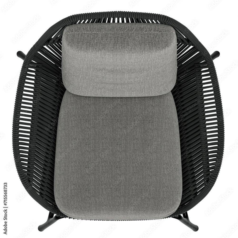 black outdoor lounge chair with grey seat, top view 3d rendering, on ...