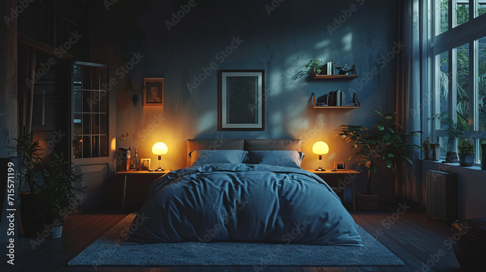 The dark-colored bedrooms create an atmosphere of an elegant and cozy ...