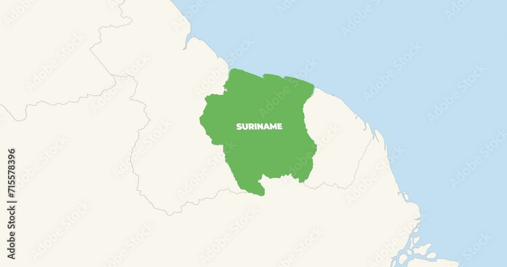 World Map Zoom In To Suriname. Animation in 4K Video. Green Suriname ...