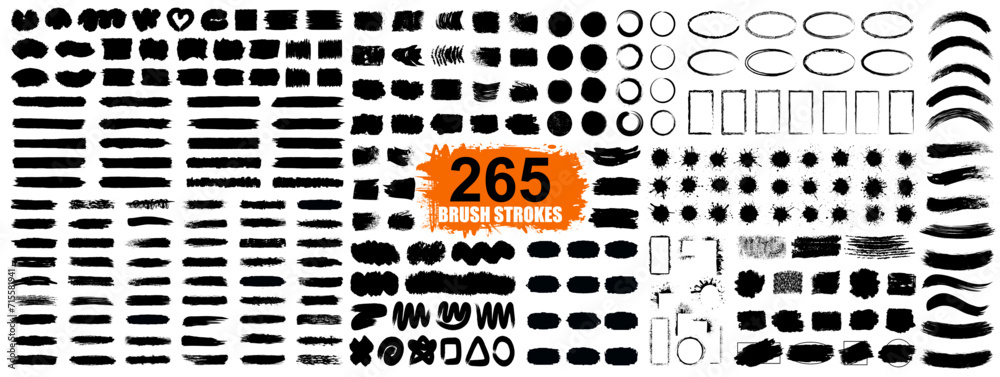 Brush stroke big set, grunge frame border, wavy and swirled brush ...