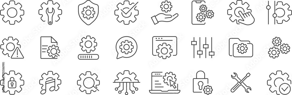 Setup and setting icons. Collection of option, installation, tools ...