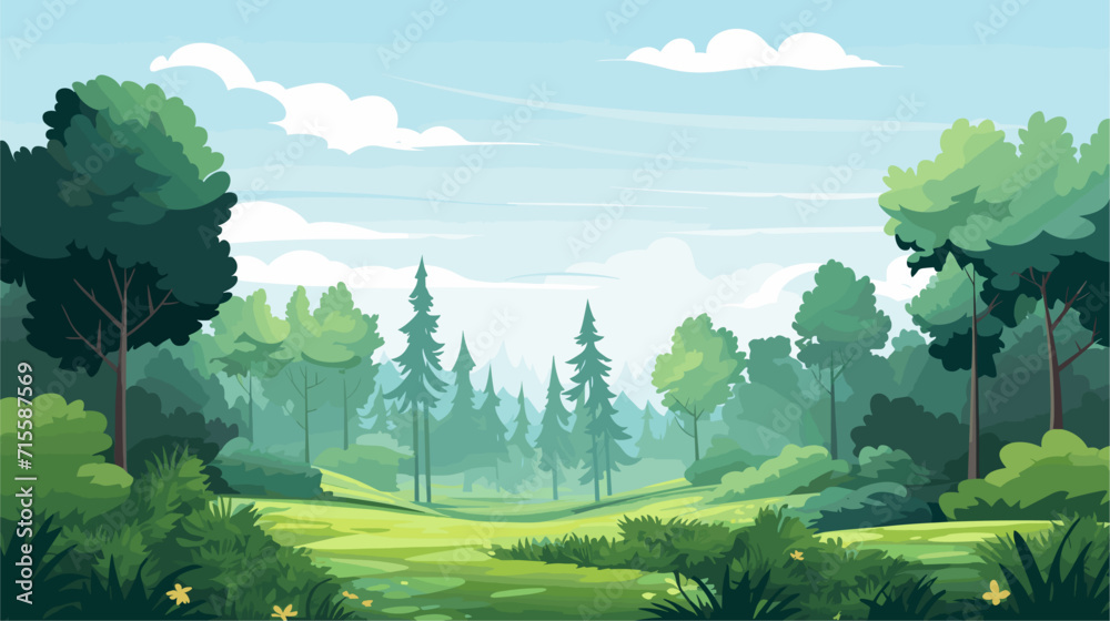 Vector illustration of a tranquil forest scene with trees and foliage ...