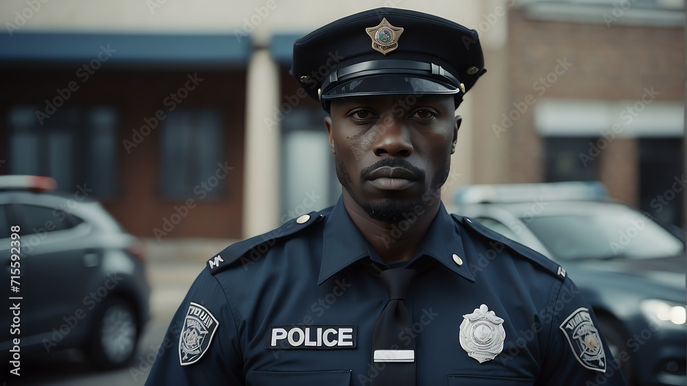 Portrait of a handsome black african police man on uniform on a police ...