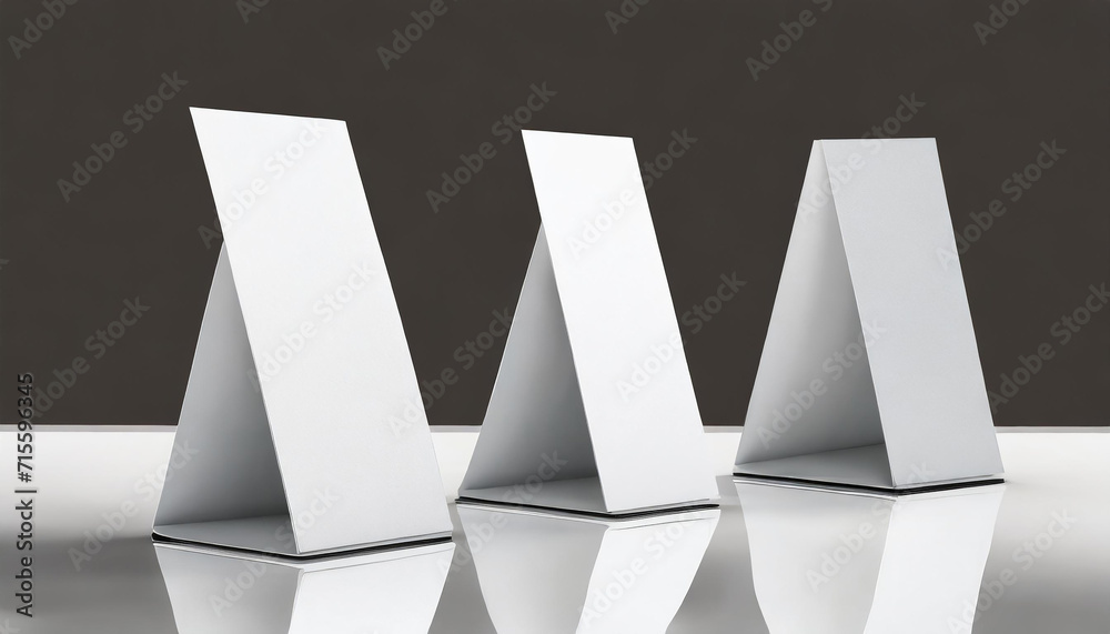 Blank Table Tent. Paper vertical triangle cards on white background ...