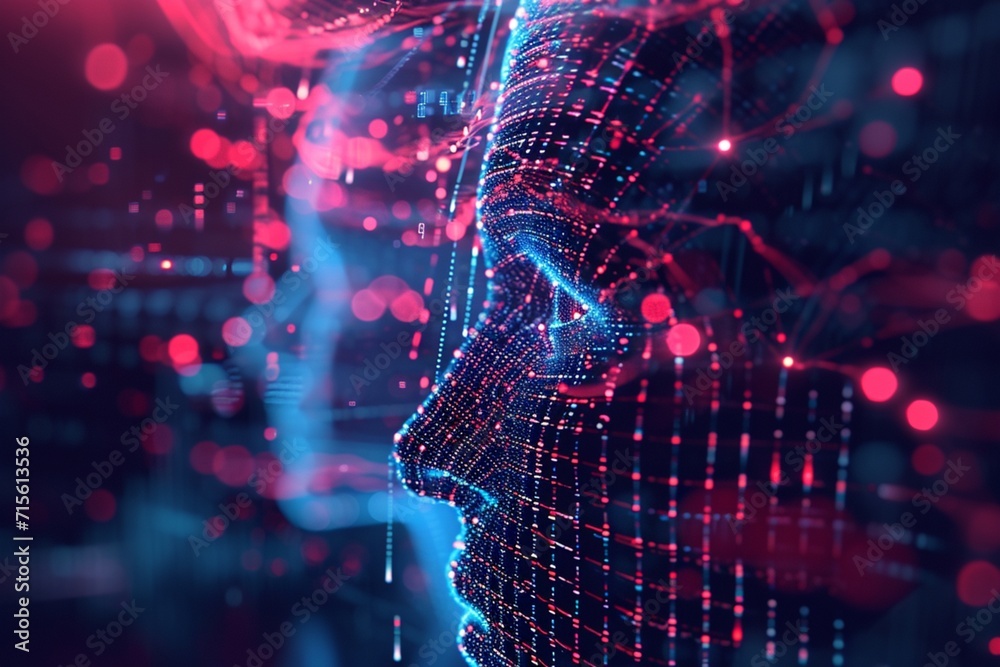 Big Data concept. Digital neural network. Introduction of artificial intelligence. Cyberspace of ...