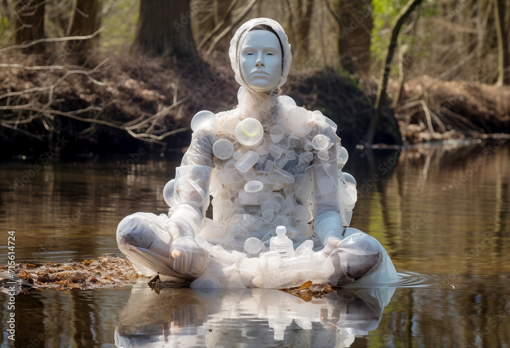 Artistic interpretation of pollution with plastic bottle sculpture ...