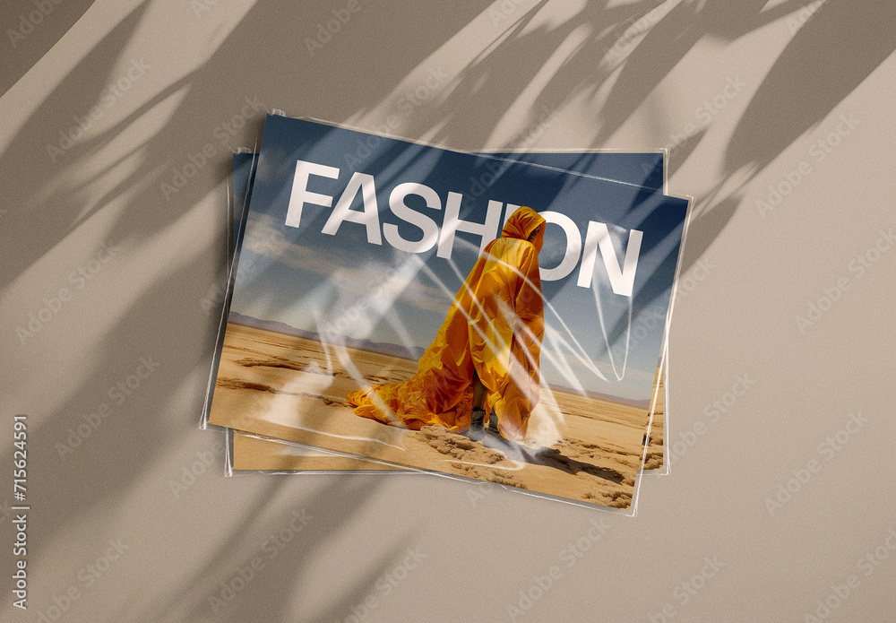 Magazine Cover With Plastic Sleeve And Shadow Overlay Mockup Stock ...