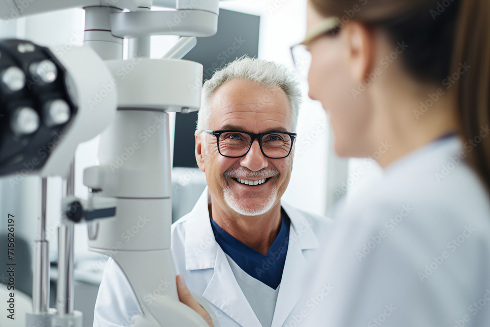 Generative AI image of smiling patient in chair vision checkup ...