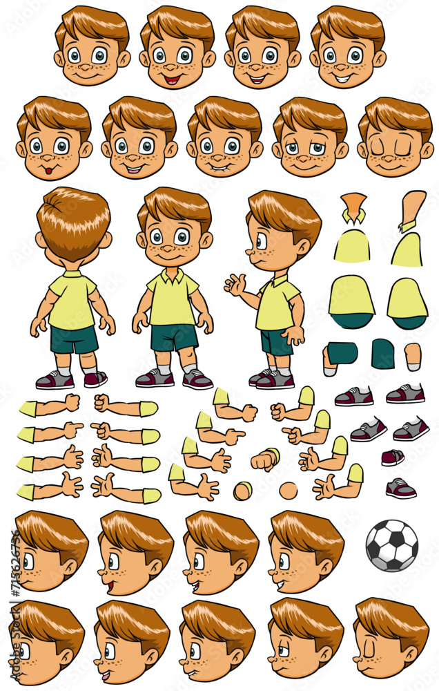 Set of elements for creating a boy character animation. boy with ...