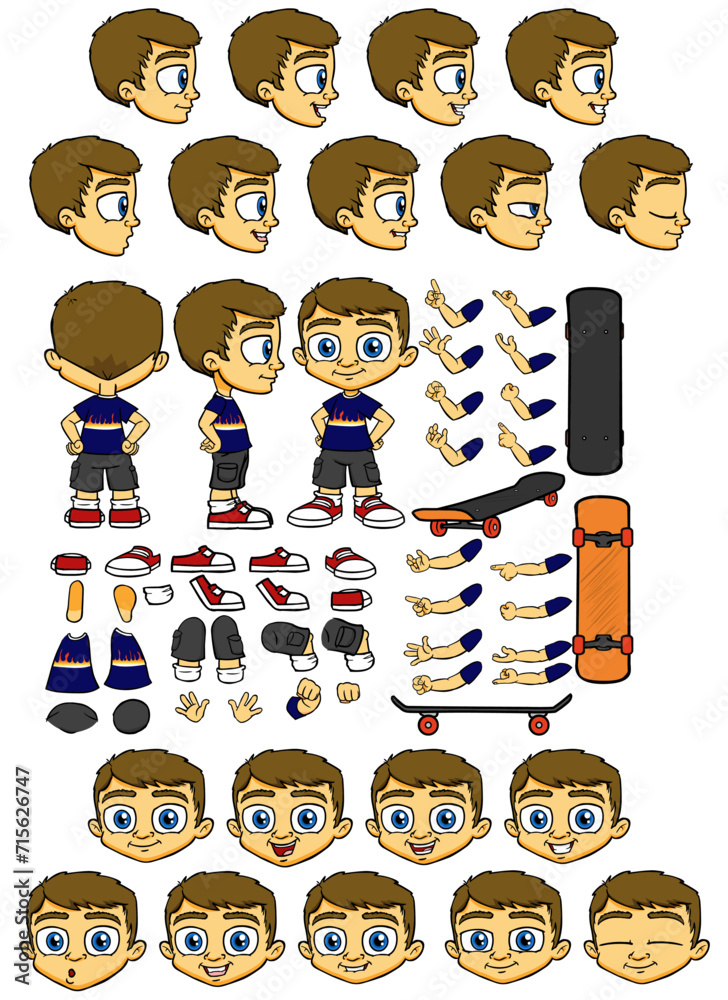 Set of elements for creating a boy character animation. boy with ...
