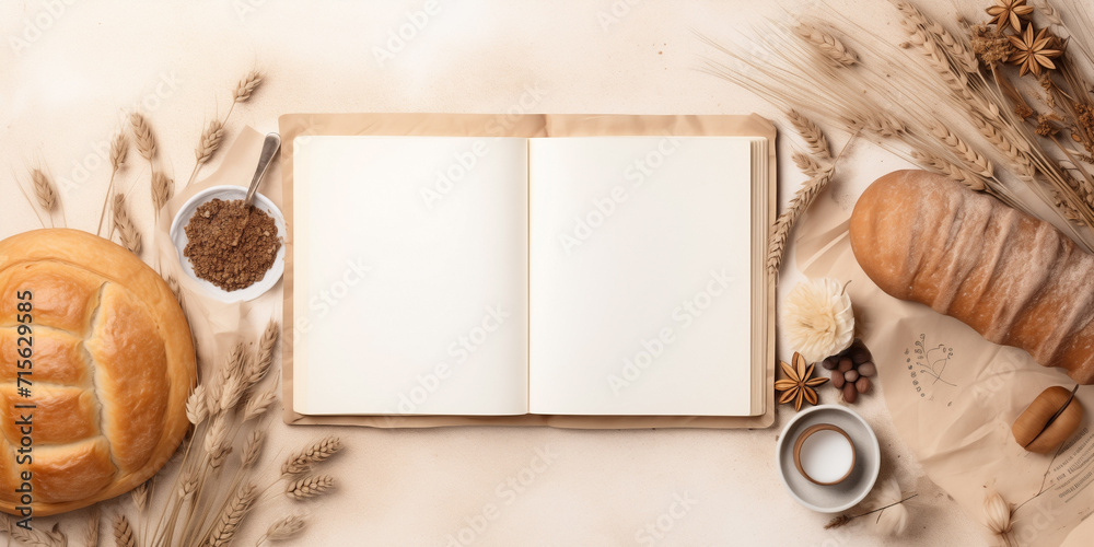Bakery style border design with an open recipe book placed in the ...