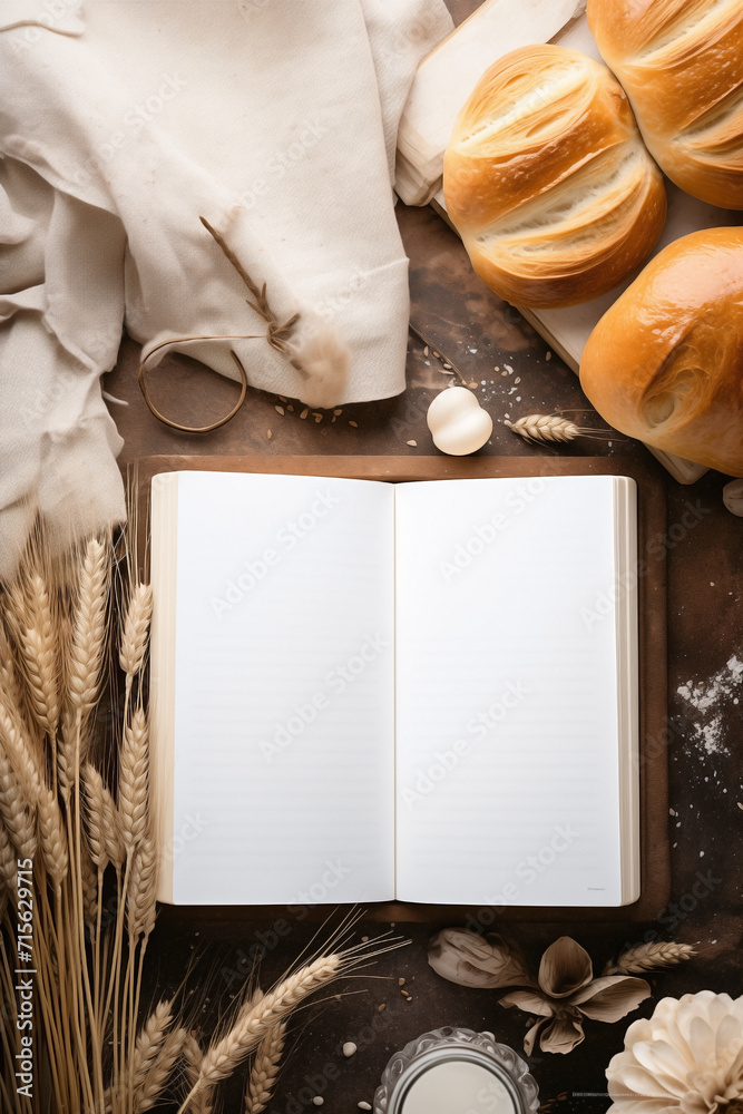 Bakery style border design with an open recipe book placed in the ...