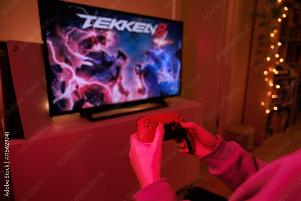 New Tekken 8 Sony PS5 console. Dualsense controller. Man holding ...