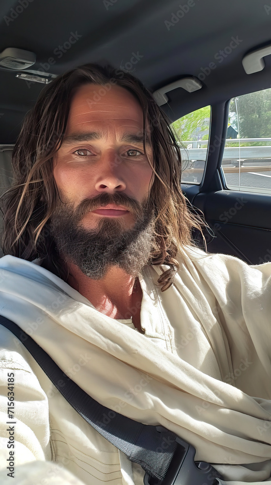 Divine Driver: Jesus Takes the Wheel as an Uber Driver, Picking Up ...