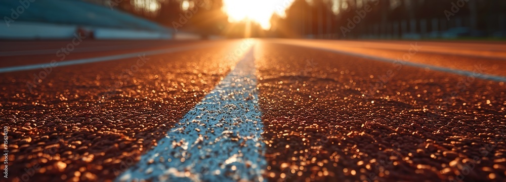 Stadium's starting line in afternoon light, a powerful symbol of sports ...