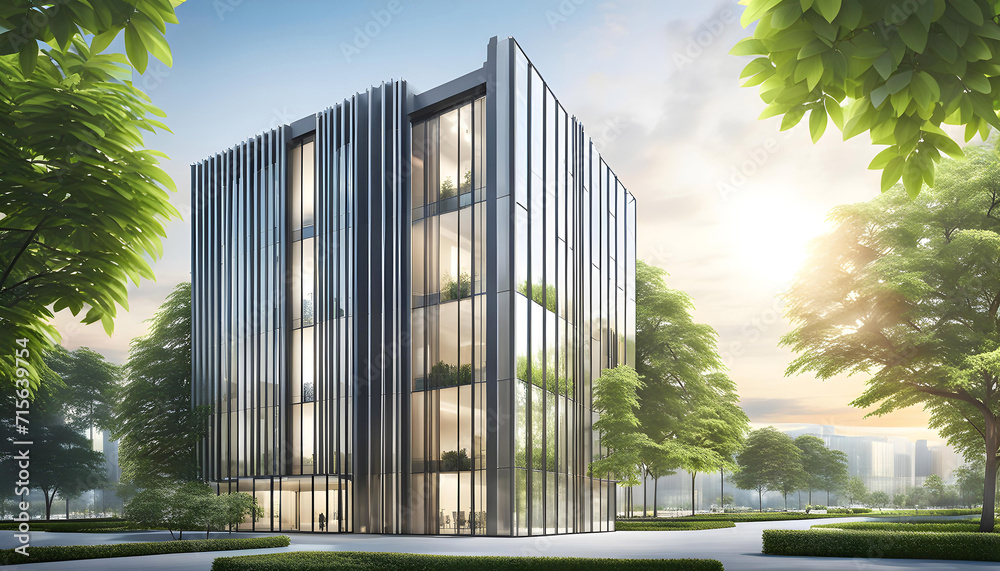 Ecological building in a modern city, 3D-rendering, a stable glass ...