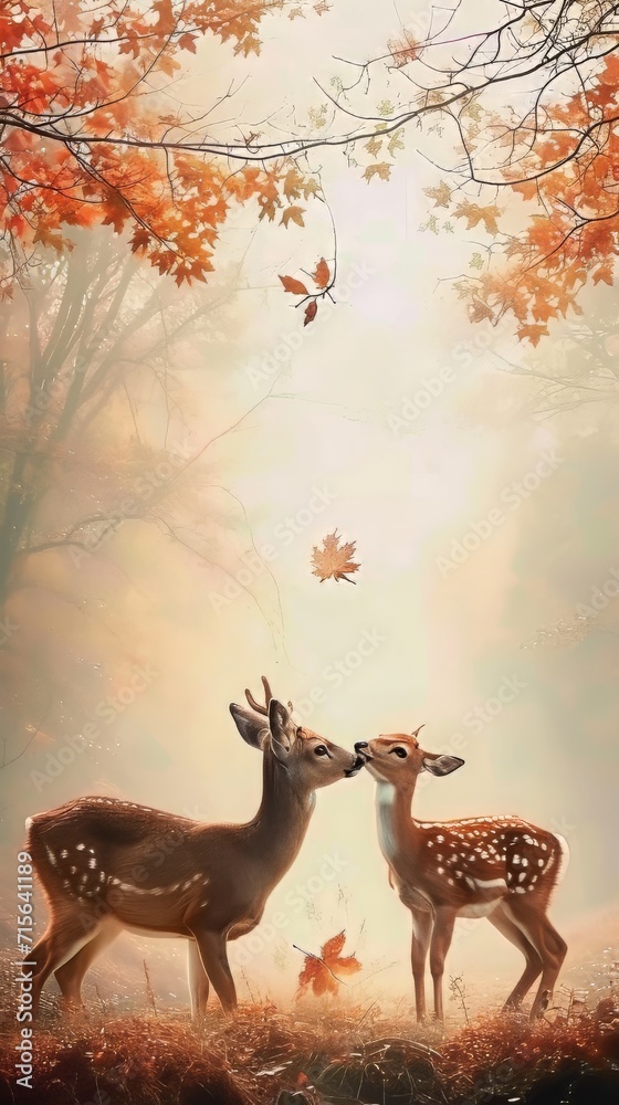 Generative AI image of A painting of a doe and a faun touching noses ...
