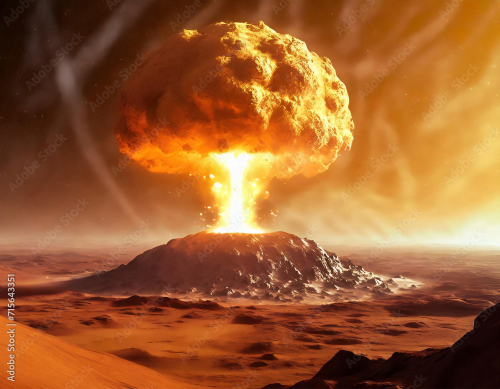 Nuclear explosion on Mars surface Stock Photo | Adobe Stock