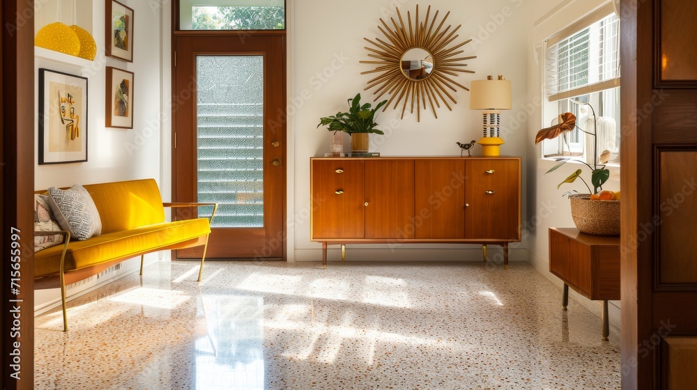 Foto de Interior Design Mockup: A mid-century modern entryway with a ...