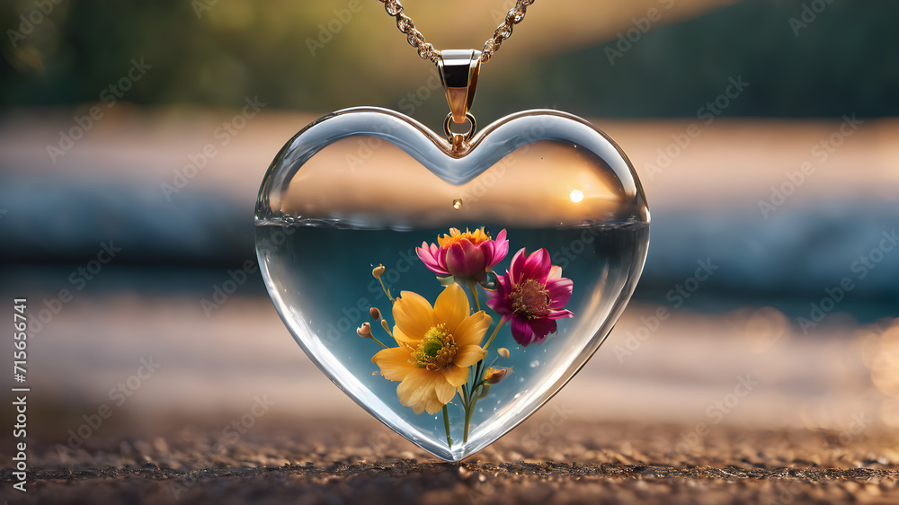 Beautiful heart shaped pendant with flowers in resin. pendant necklace. AI generated image ai Stock Foto Adobe Stock
