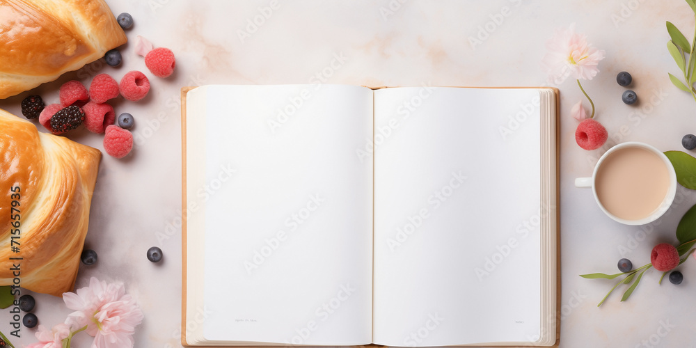 Pastry style border design with an open recipe book placed in the ...