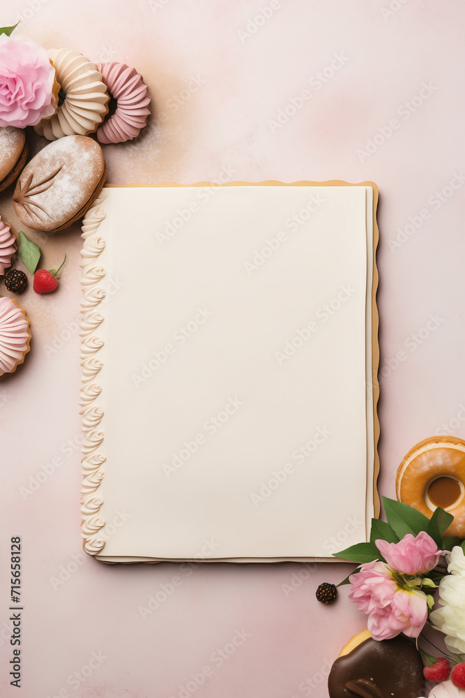 Pastry style border design with an open recipe book placed in the ...