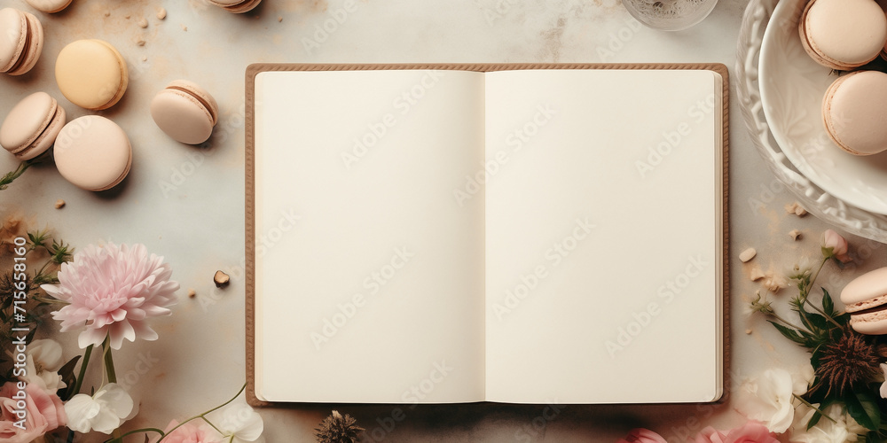 Pastry style border design with an open recipe book placed in the ...