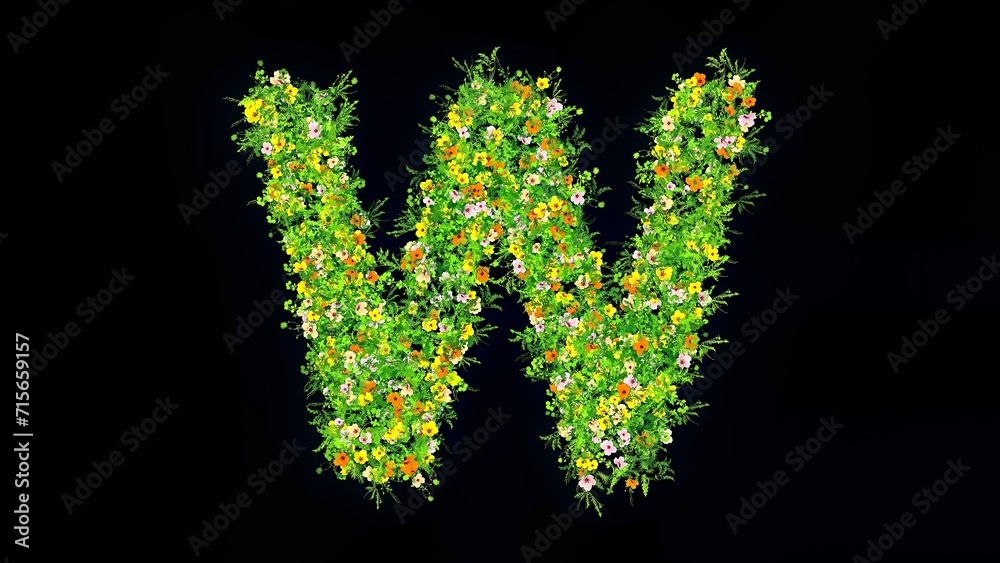 Beautiful illustration of English alphabet W with green grass and ...