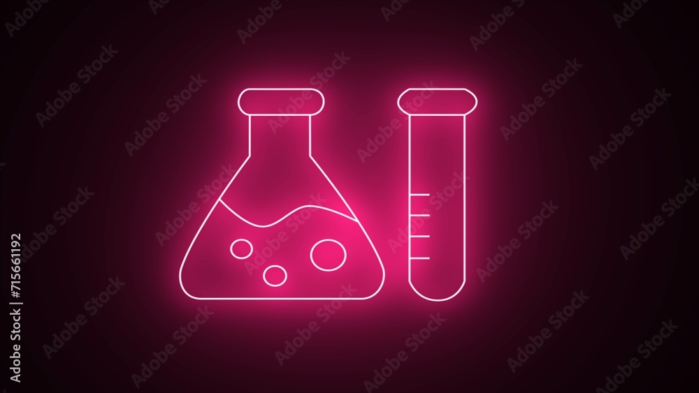 Glowing neon Laboratory chemical beaker with toxic liquid icon isolated ...