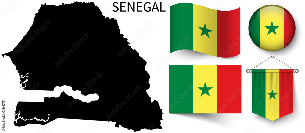 The various patterns of the Senegal national flags and the map of the ...