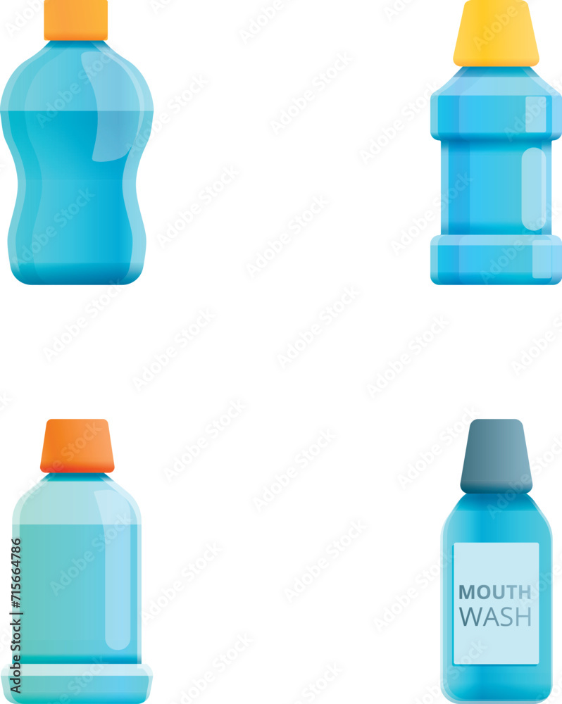 Vecteur Stock Mouthwash icons set cartoon vector. Mint liquid for ...