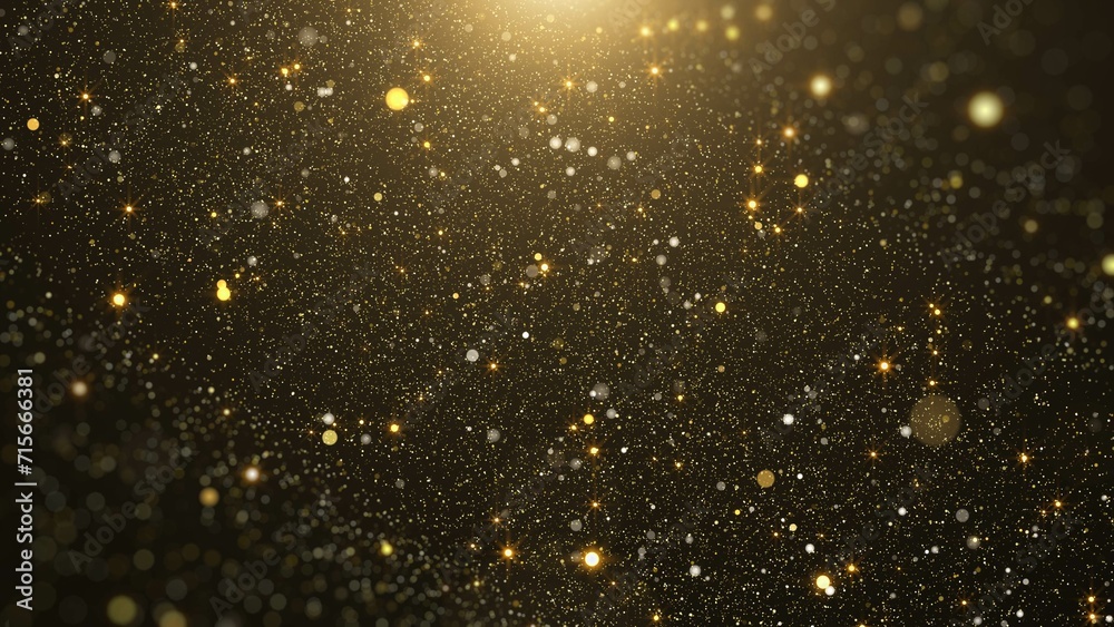 Golden glittering sparkle, flickering particle fly through concept. Glamour gold lens flare ...