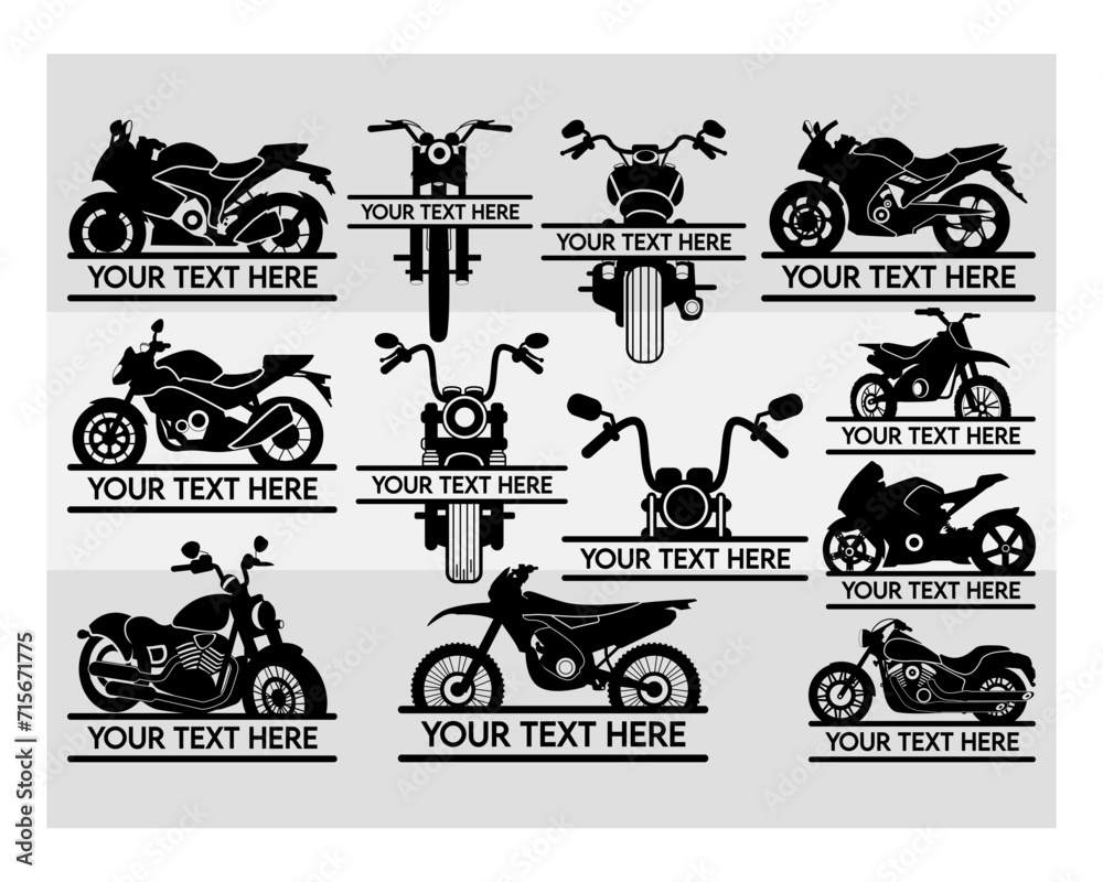 Motorcycle Split Monogram Bundle, Motorcycle SVG, Motorcycle Silhouette ...