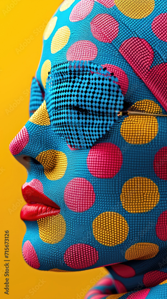 Modern pop art portrait: A stylish woman in geometric makeup, depicted ...