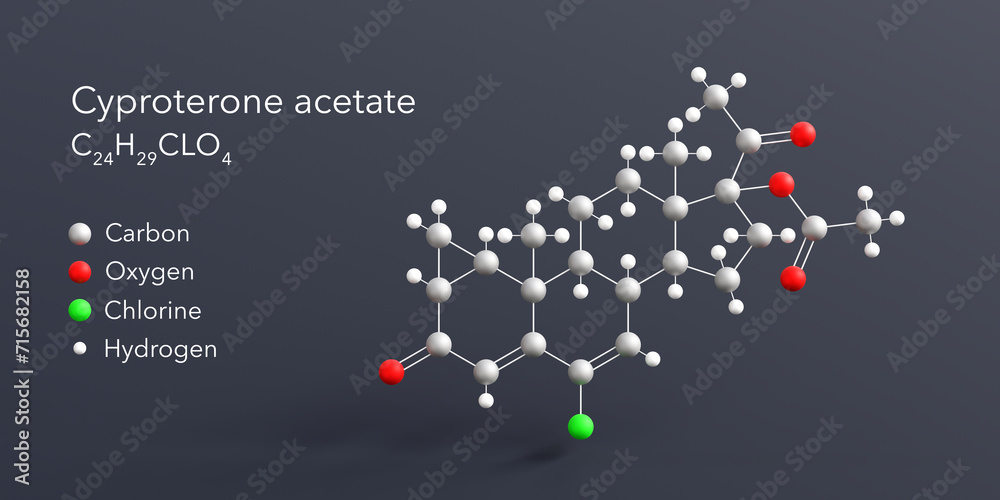cyproterone acetate molecule 3d rendering, flat molecular structure ...